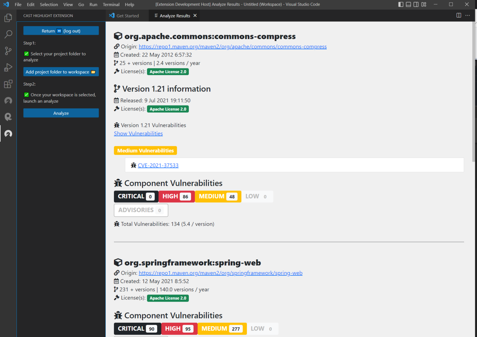 Installation instructions for the CAST Highlight SCA extension for ...